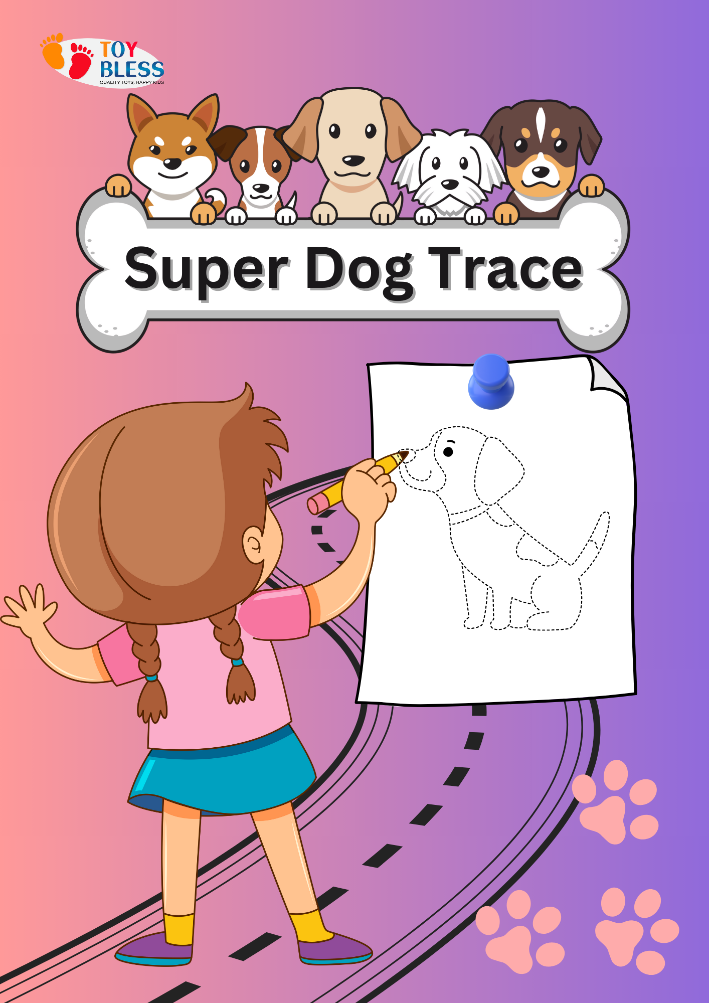 Super Dog Trace – Fun Tracing Worksheet for Kids (Ages 3-8) – toybless